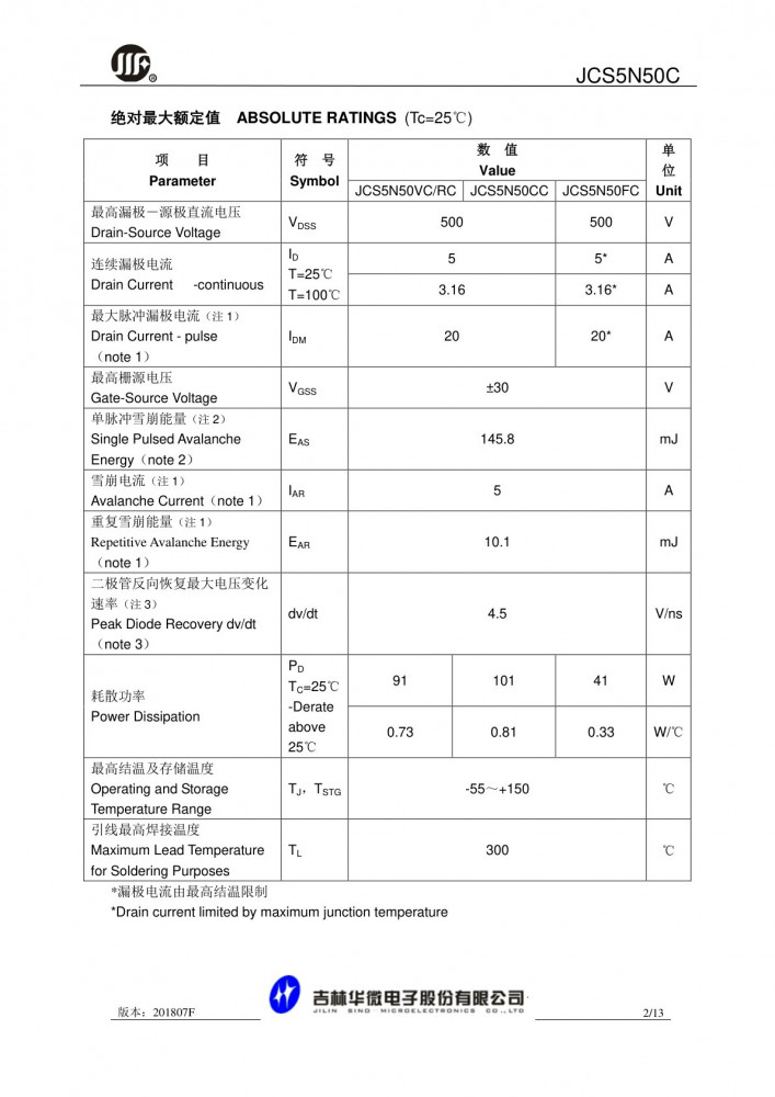 JCS5N50FC datasheet page 2