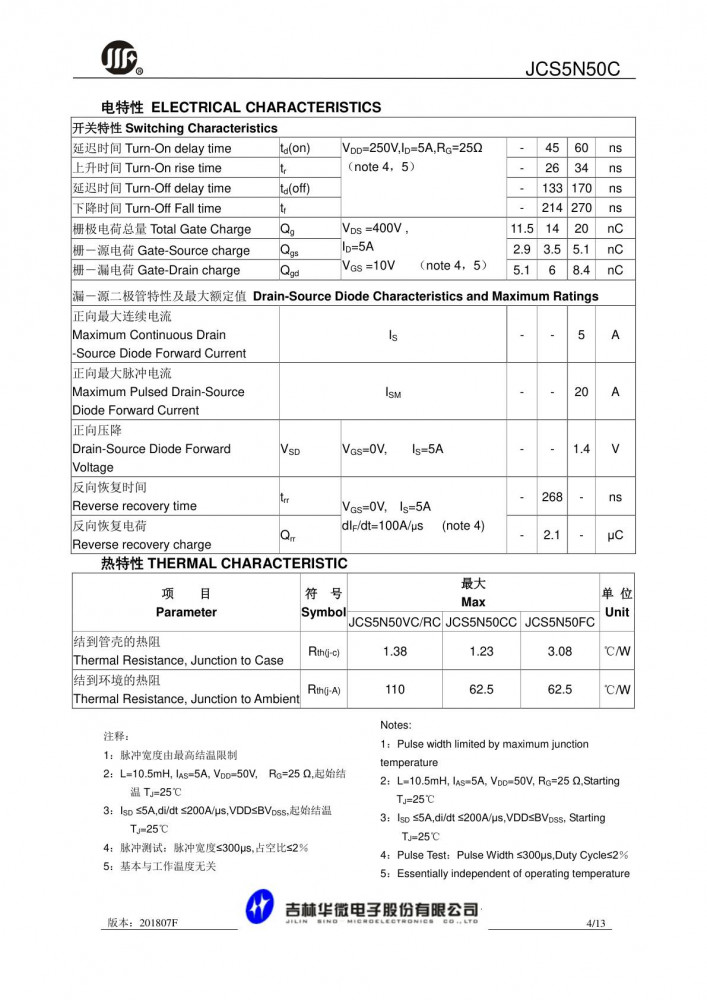 JCS5N50FC datasheet page 4