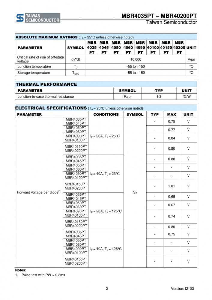 MBR4090PT technical document page 2