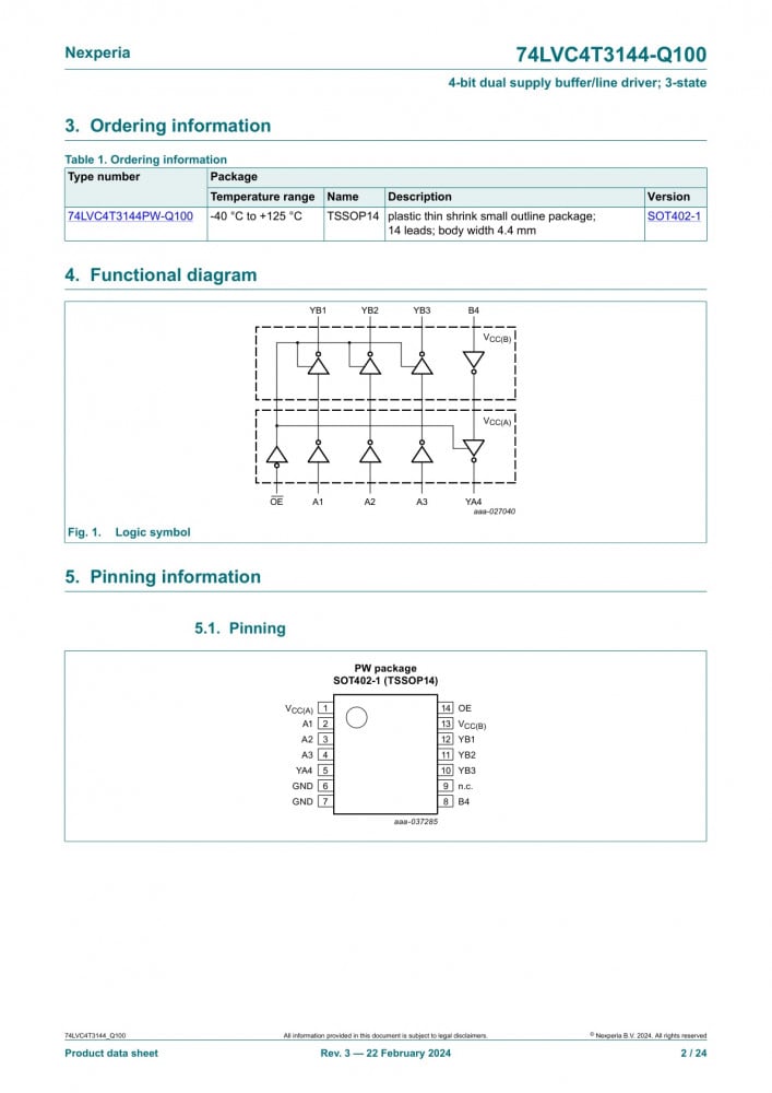 74LVC4T3144PW-Q10J datasheet page 2
