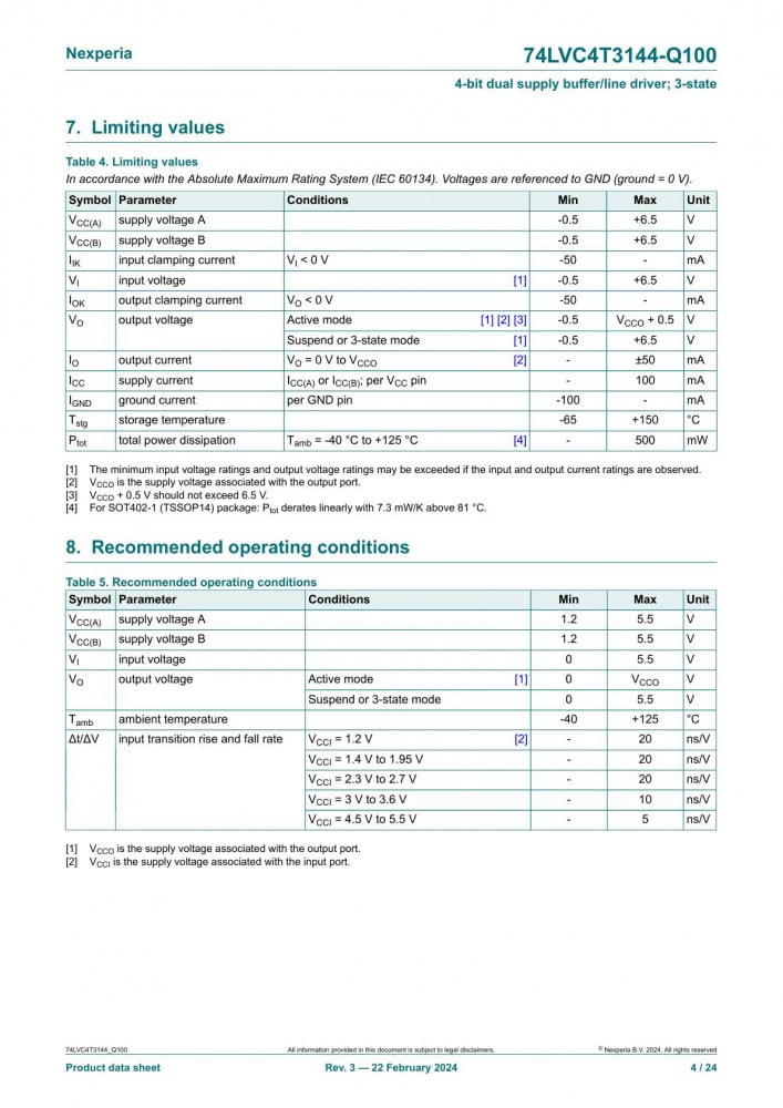 74LVC4T3144PW-Q10J datasheet page 4