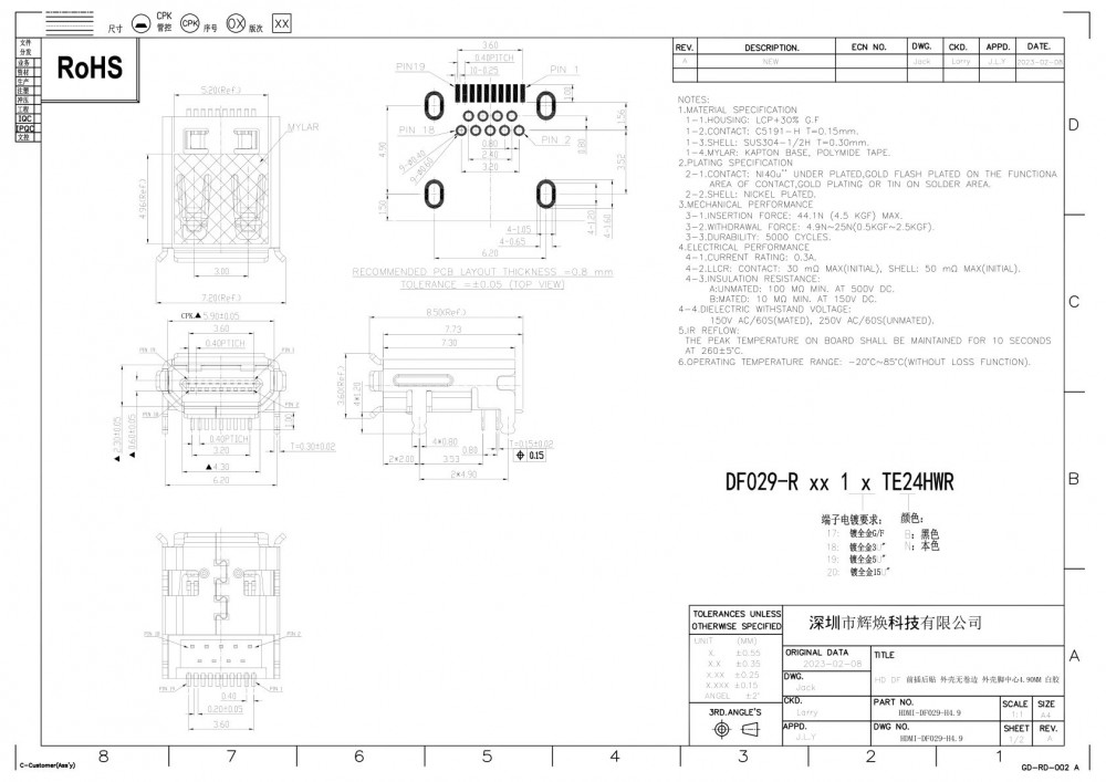 HDMI-DF029-H4.9 technical document page 1