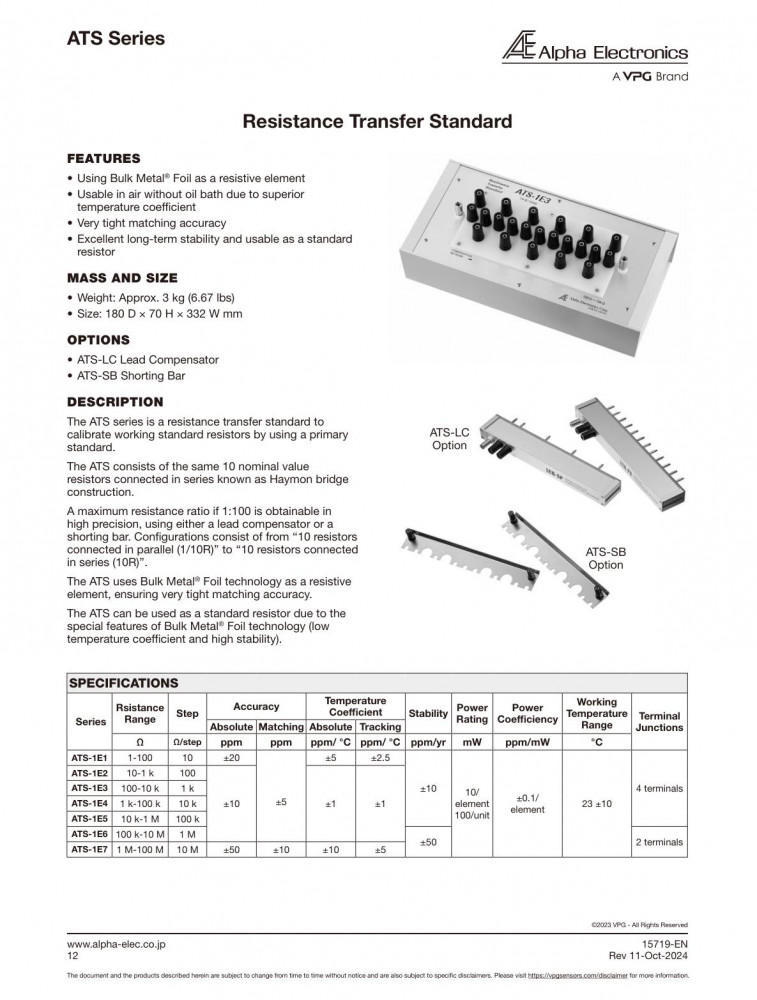 ALPHA ELECTRONICS ATS Series resistance transfer standard product visual