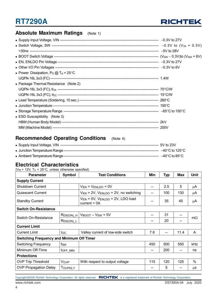 RT7290A datasheet page 4