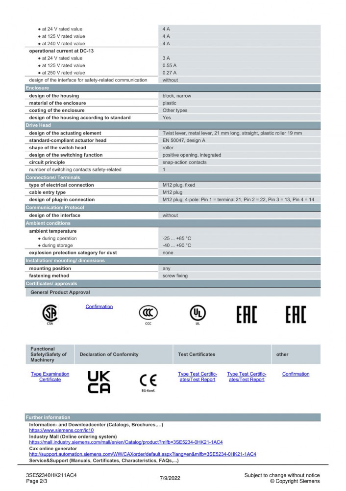 SIEMENS 3SE52340HK211AC4 datasheet page 2