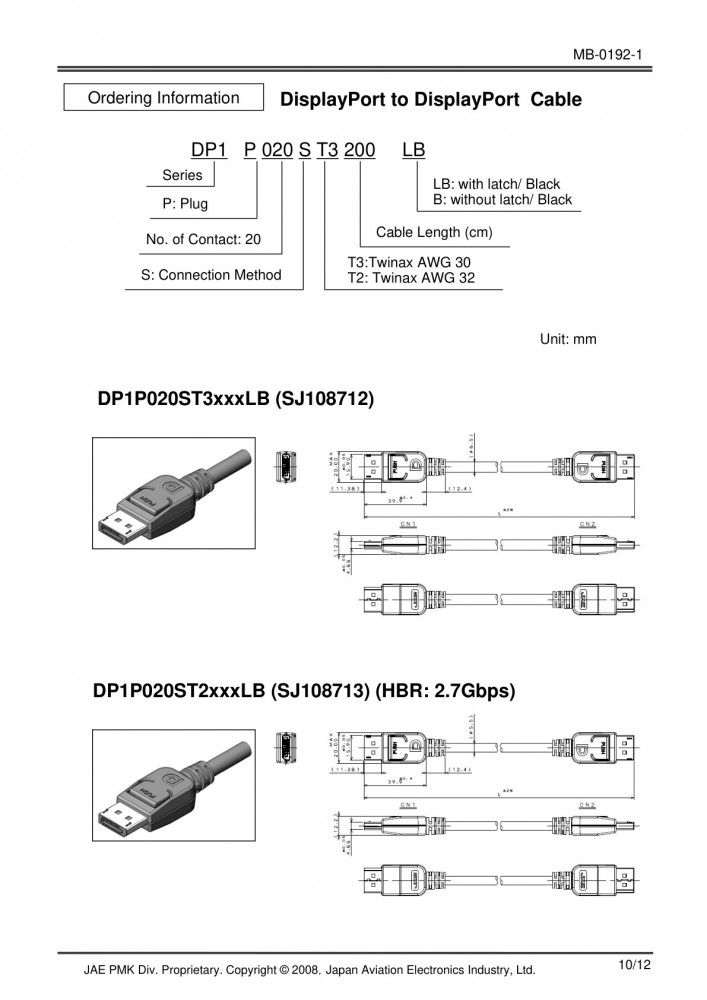 JAE DP1 series document page 10