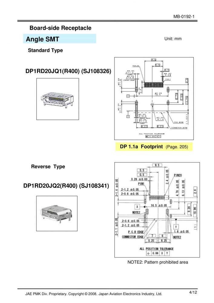 JAE DP1 series document page 4