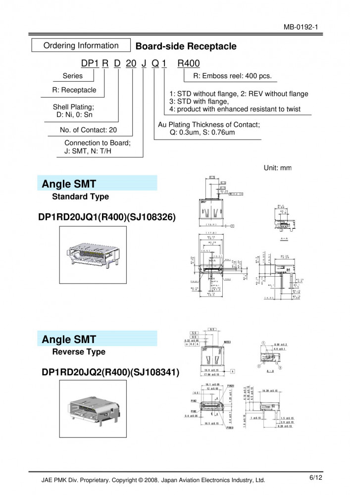 JAE DP1 series document page 6