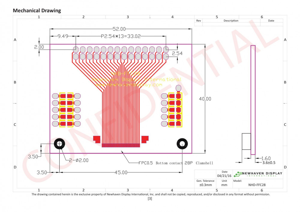 NHD-FFC28 technical drawing