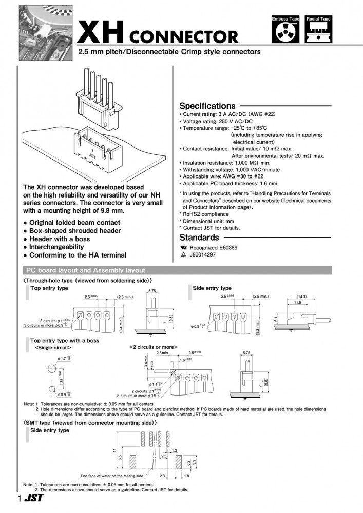 JST XH connector technical drawing page 1