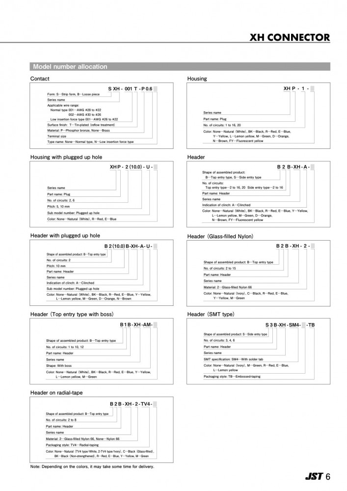 JST XH connector model allocation page 6