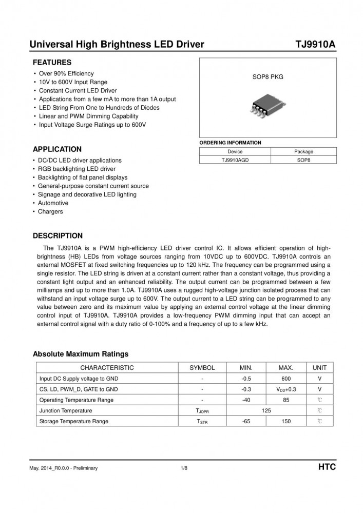 TJ9910A datasheet page 1