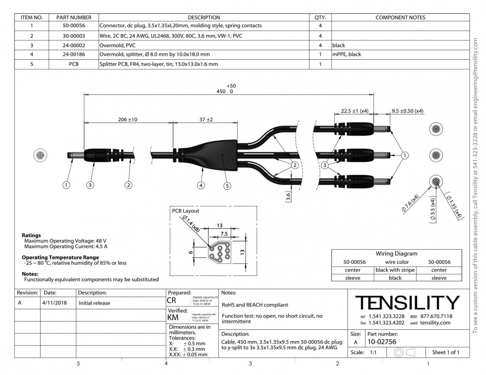 Tensility International 10-02756 cable assembly drawing