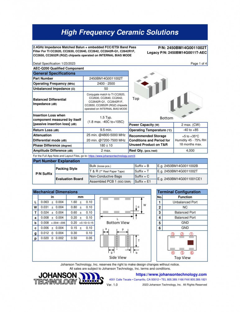 2450BM14G0011T specification page 1