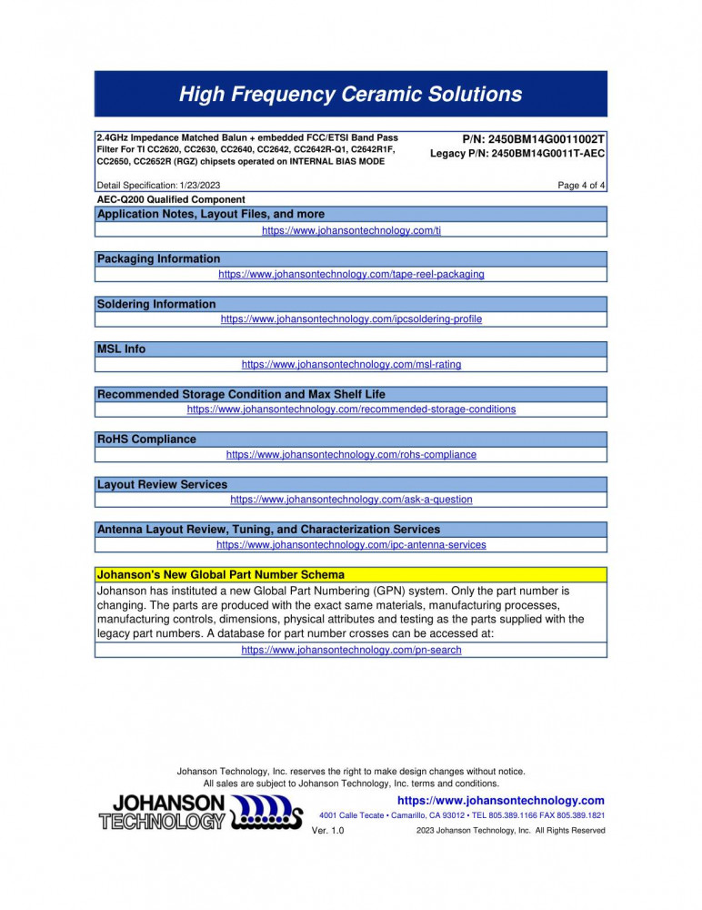2450BM14G0011T documentation and packaging information, page 4