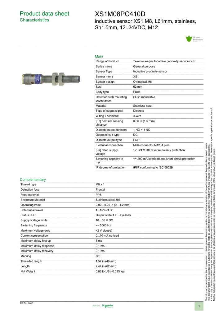 XS1M08PC410D technical document page 1