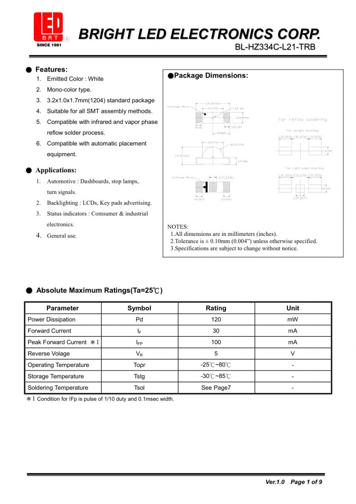 BL-HZ334C-L21-TRB datasheet page 1