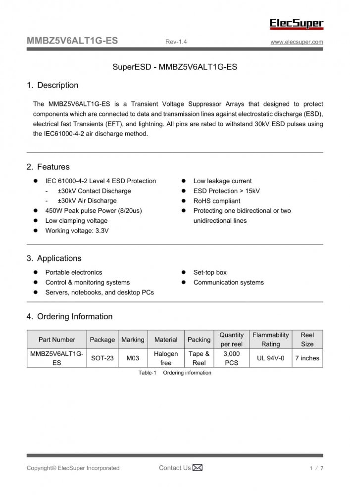 MMBZ5V6ALT1G-ES datasheet page 1