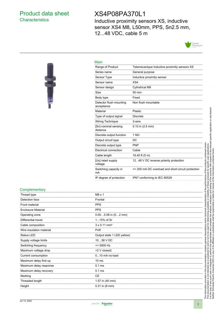 XS4P08PA370L1 technical document page 1