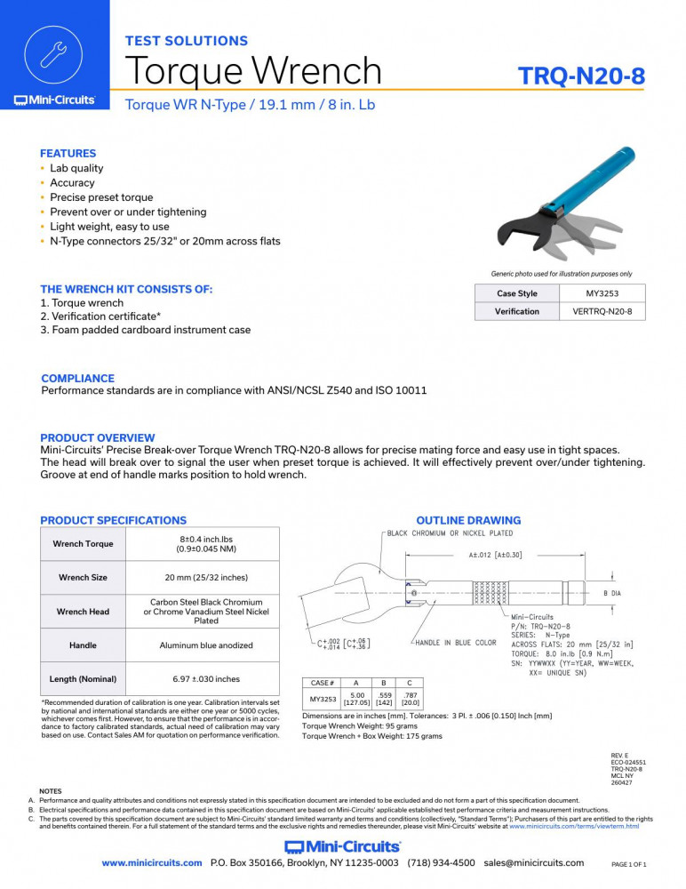 Mini-Circuits TRQ-N20-8 product specification visual