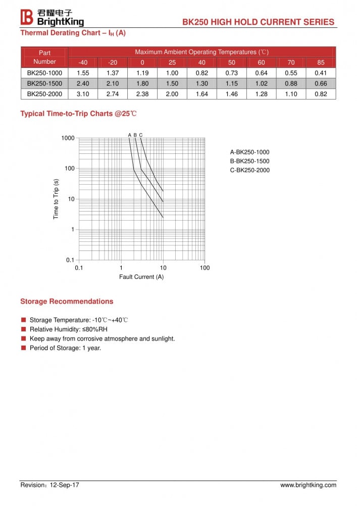 BK250 PTC datasheet page 2