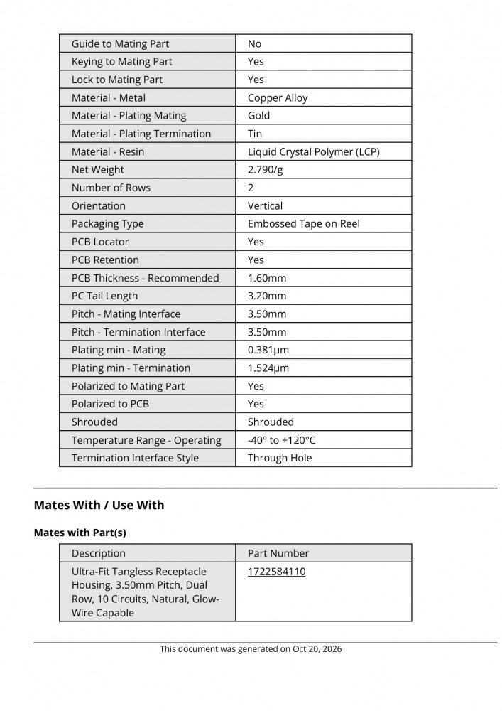Technical document page 3 for MOLEX 1722994210