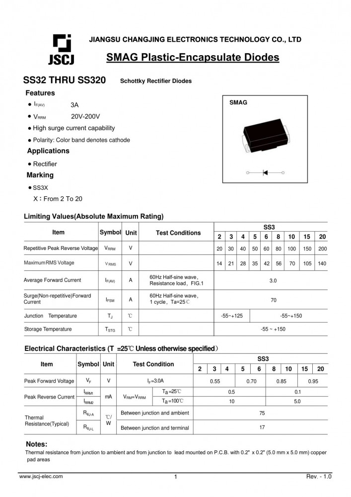 SS310 datasheet page 1