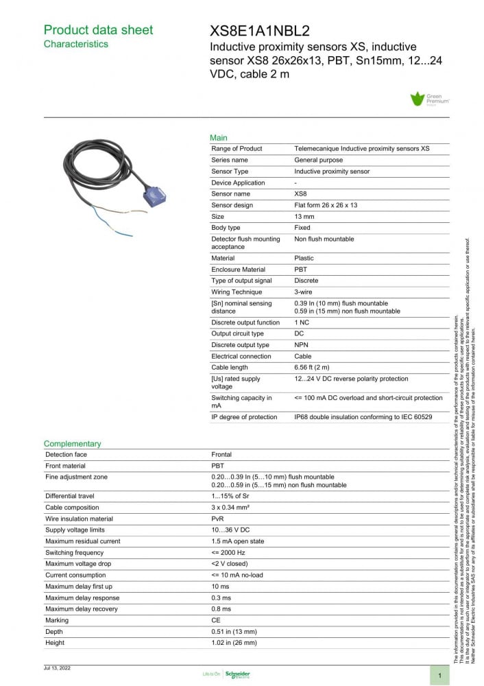 XS8E1A1NBL2 technical document page 1