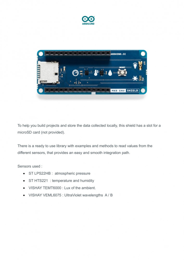 Arduino MKR ENV Shield documentation page 2