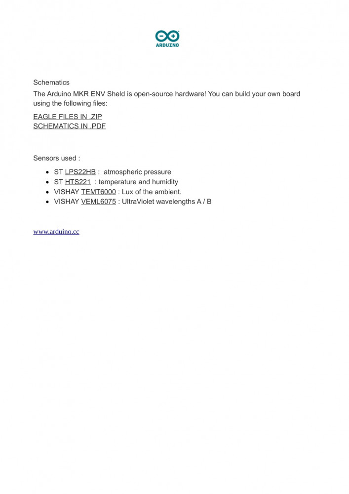 Arduino MKR ENV Shield documentation page 4