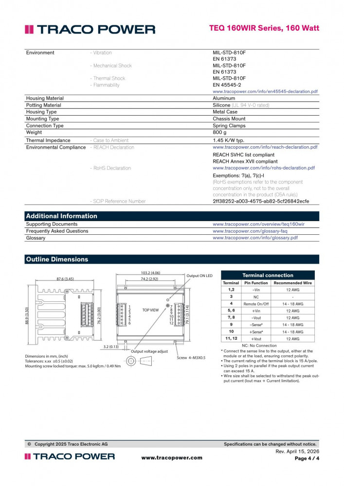 TEQ 160WIR technical document page 4