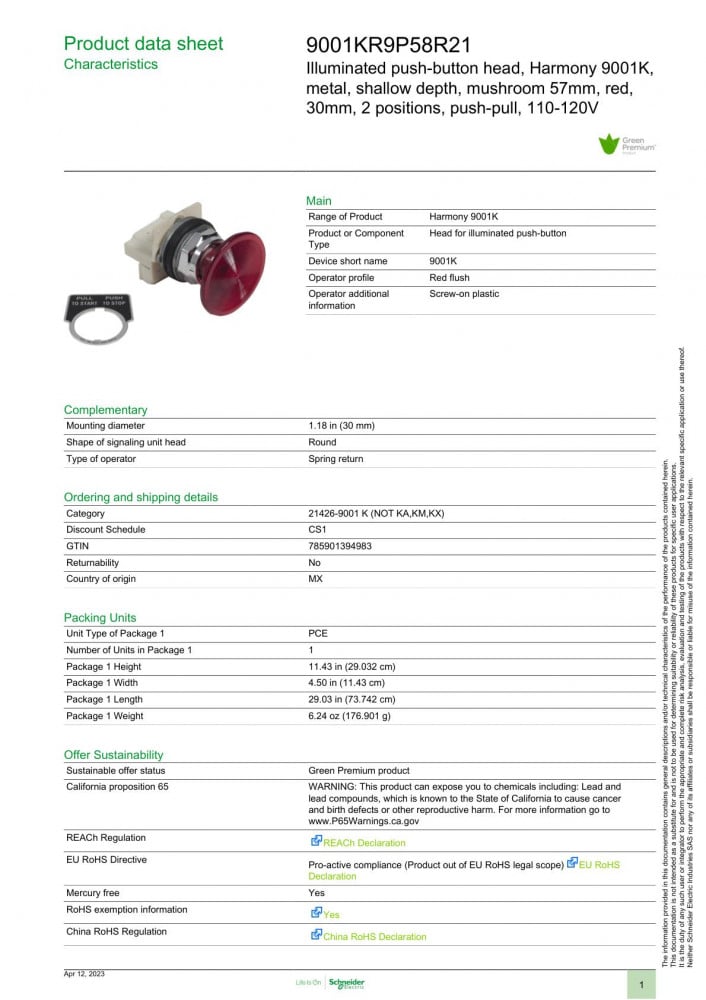 9001KR9P58R21 technical document page 1