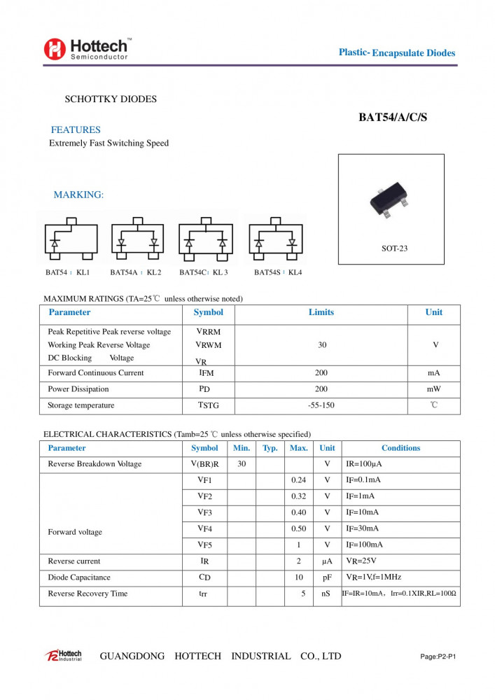 BAT54C datasheet page 1