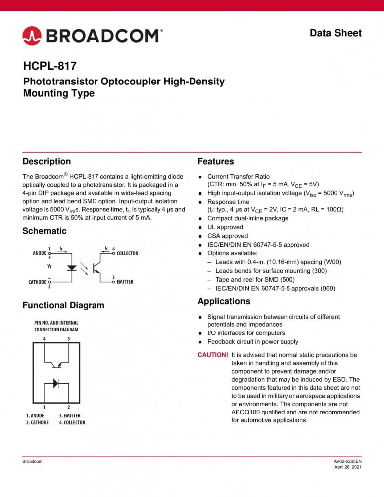 HCPL-817 datasheet page 1