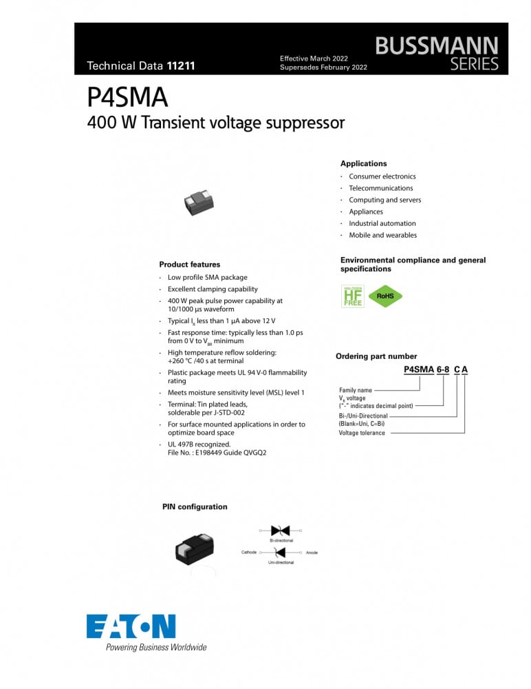 EATON P4SMA datasheet page 1
