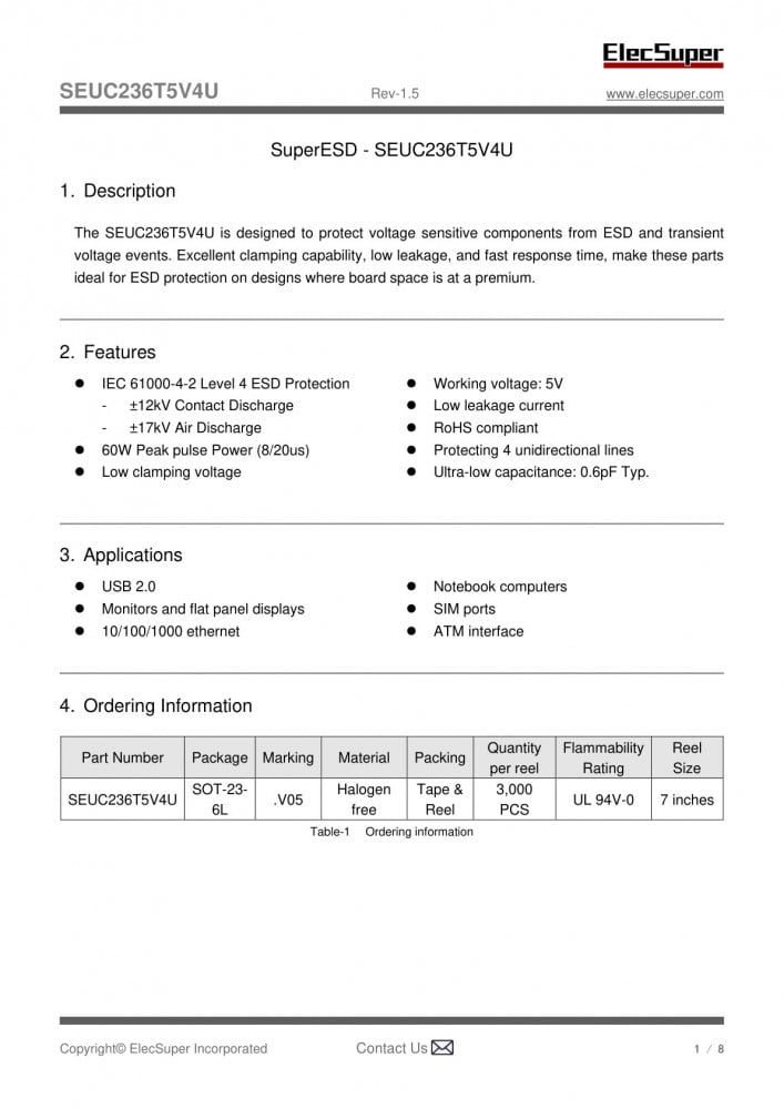 SEUC236T5V4U datasheet page 1