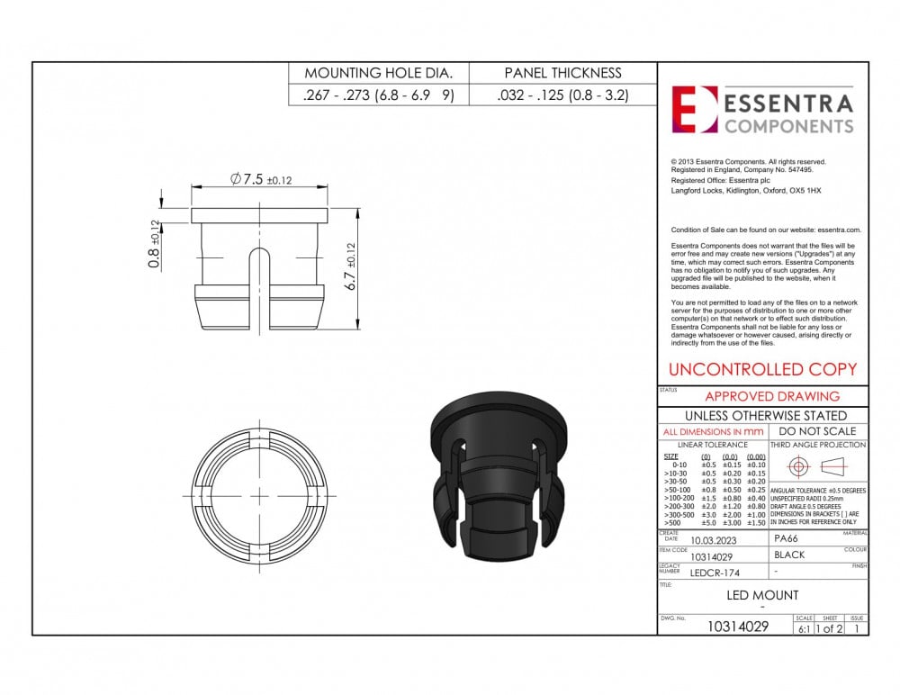 Essentra LEDCR-174 approved drawing page 1