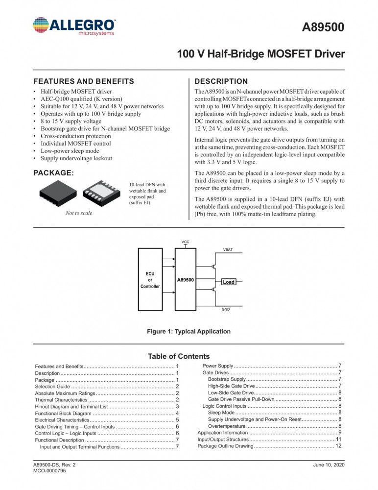 A89500 datasheet page 1