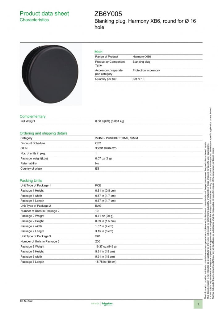 ZB6Y005 technical document page 1