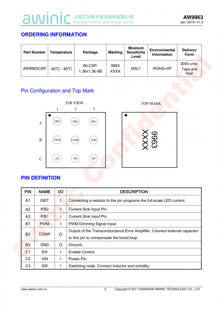 AW9963CSR datasheet page 3