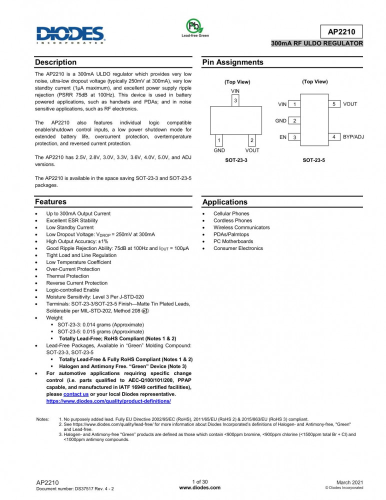AP2210 datasheet page 1
