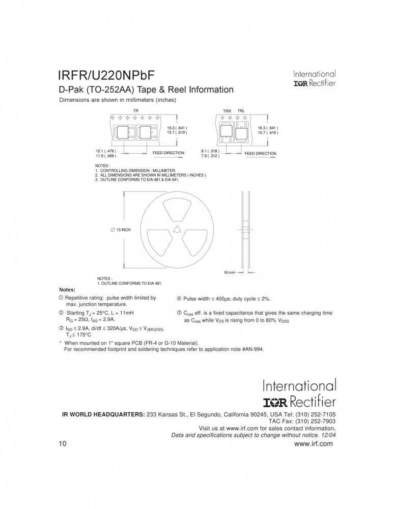 IRFR220NTRPBF technical document page 10