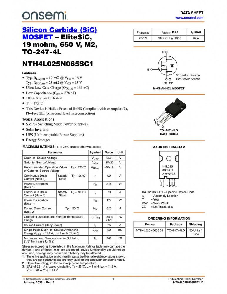 NTH4L025N065SC1 datasheet page 1