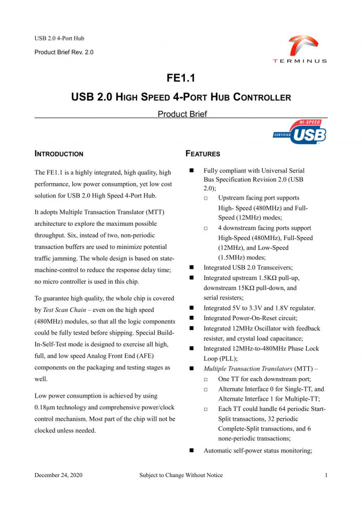 FE1.1 product document, page 1