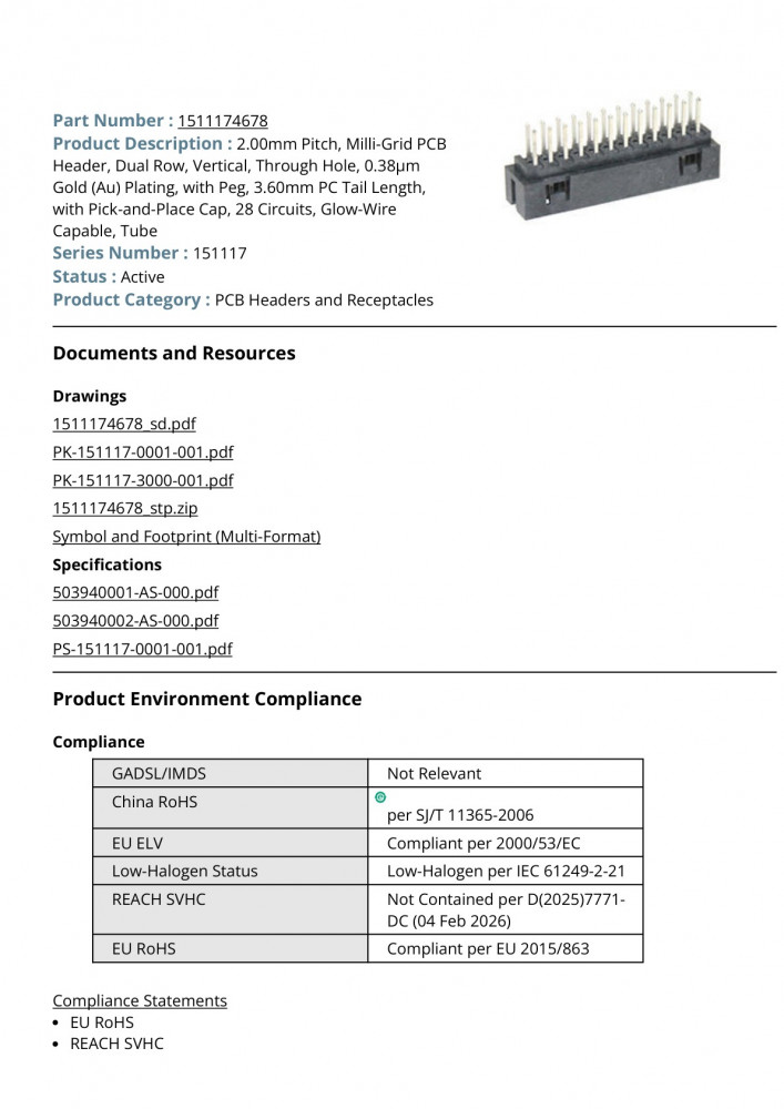 MOLEX 151117 product specification page 1