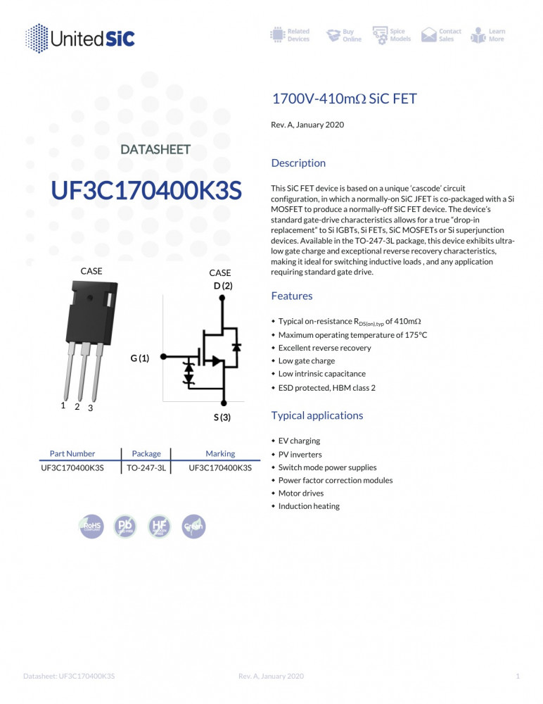 UF3C170400K3S datasheet page 1