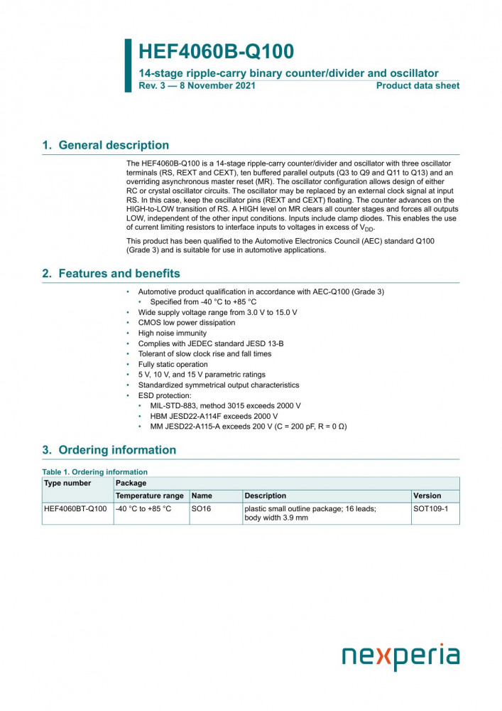 HEF4060BT118 datasheet page 1