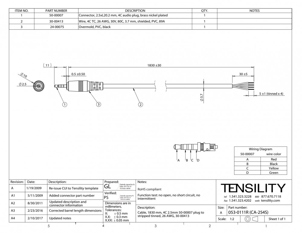 053-0111R product drawing and wiring reference