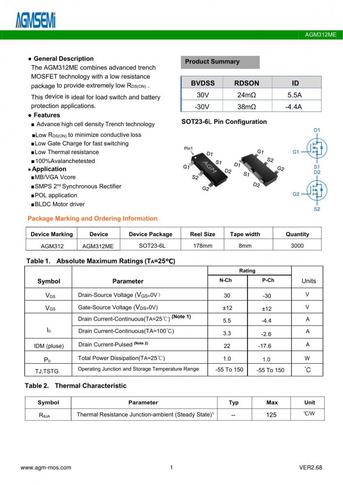 AGM312ME datasheet page 1