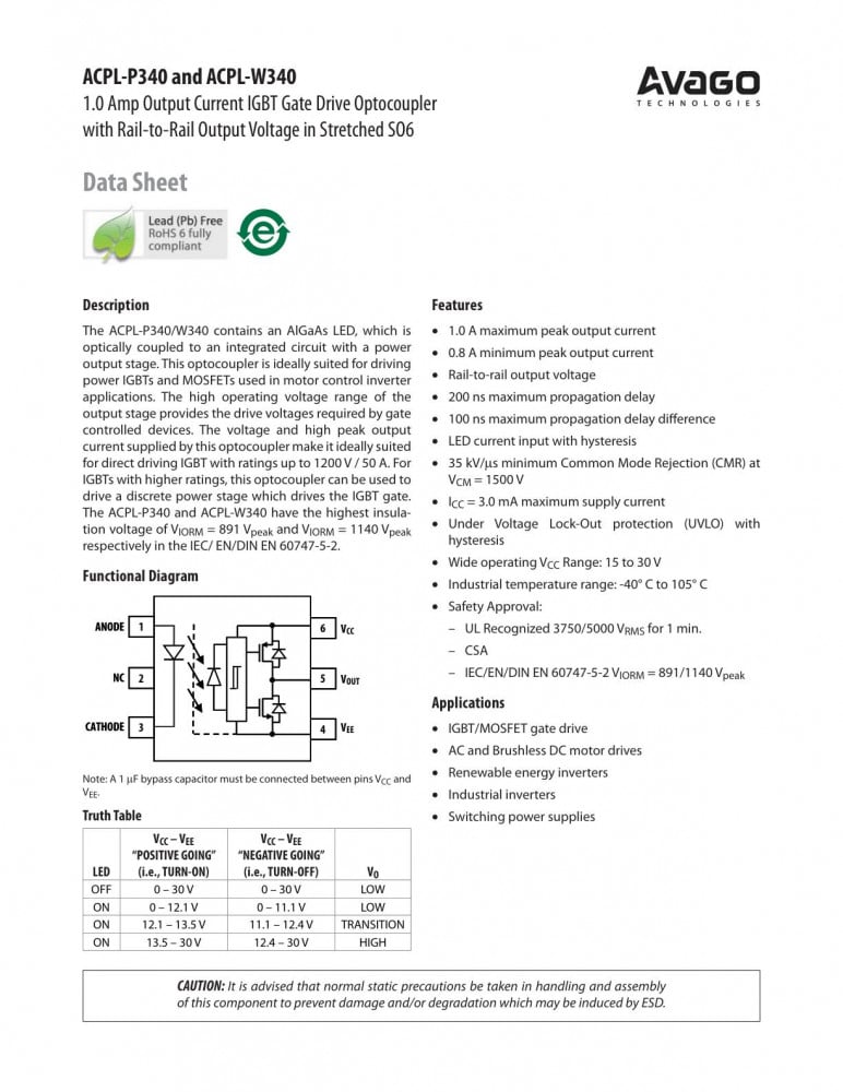 ACPL-P340-500E datasheet page 1